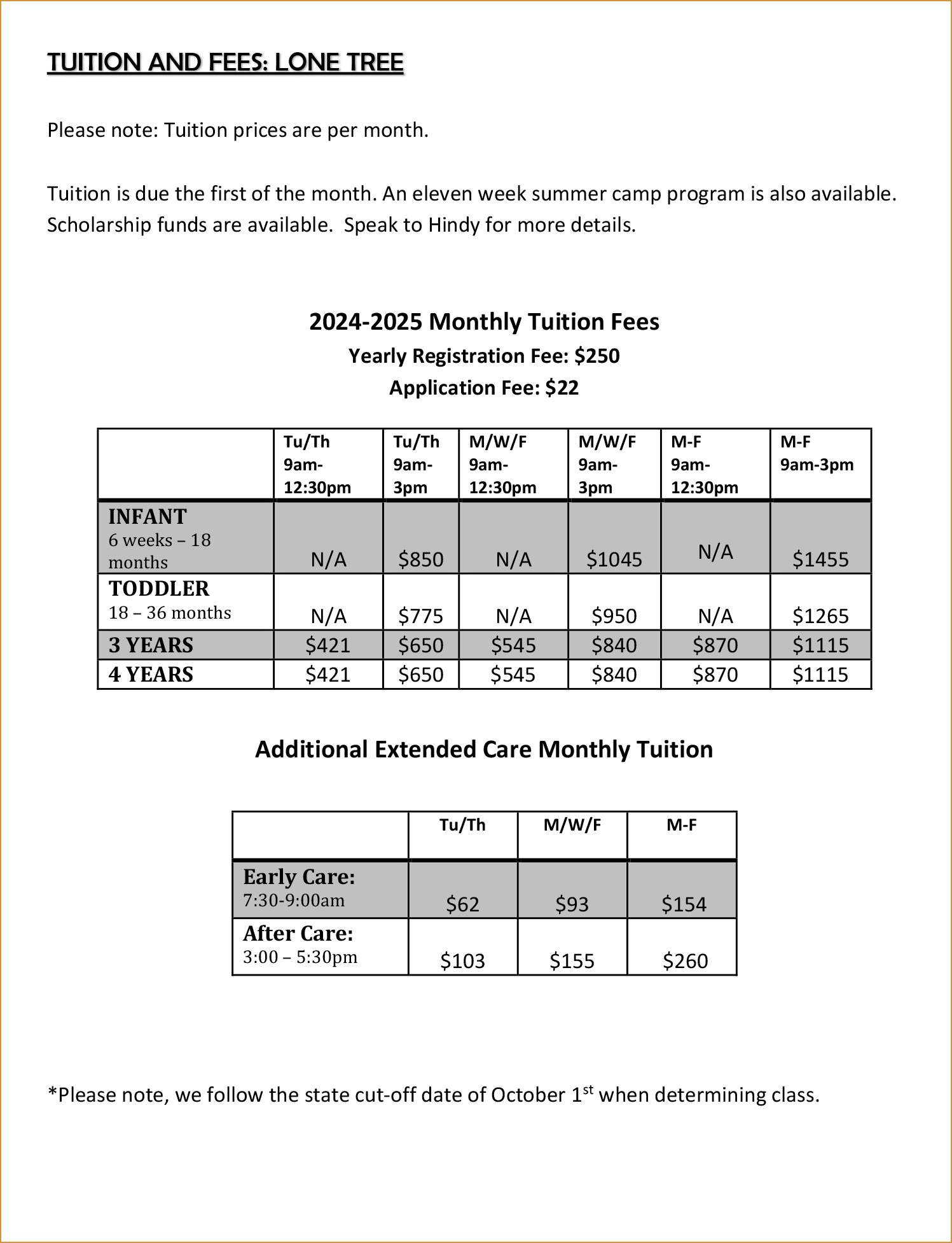 Schedule & Rates – The Garden Preschool & Early Learning Center